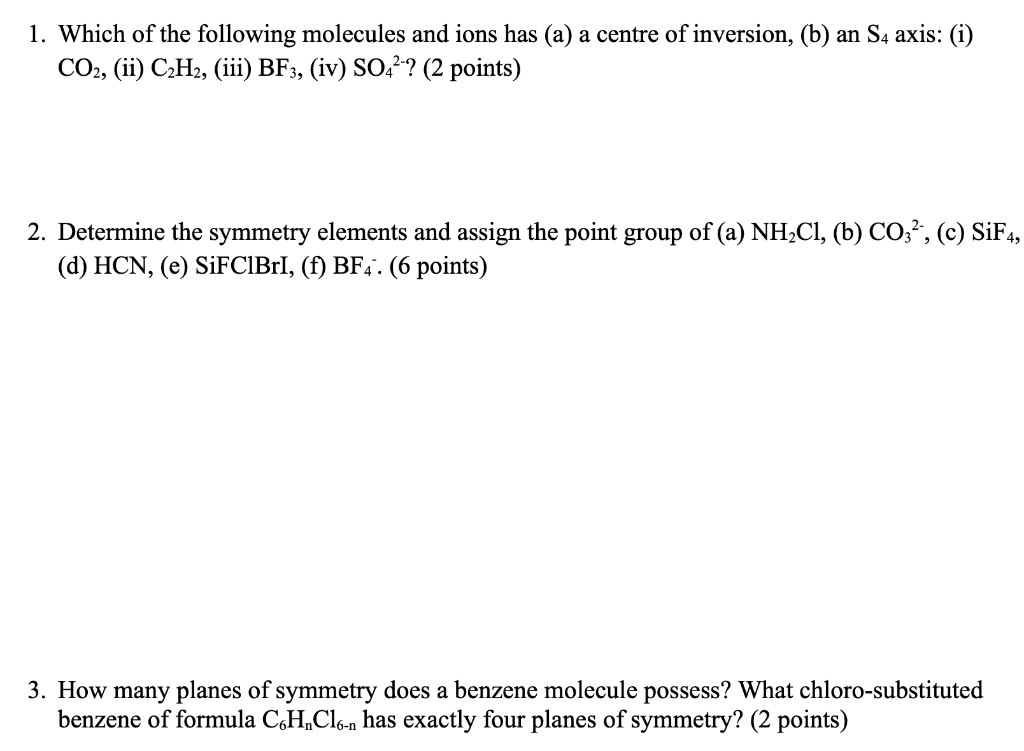 Solved 1. Which of the following molecules and ions has (a) | Chegg.com