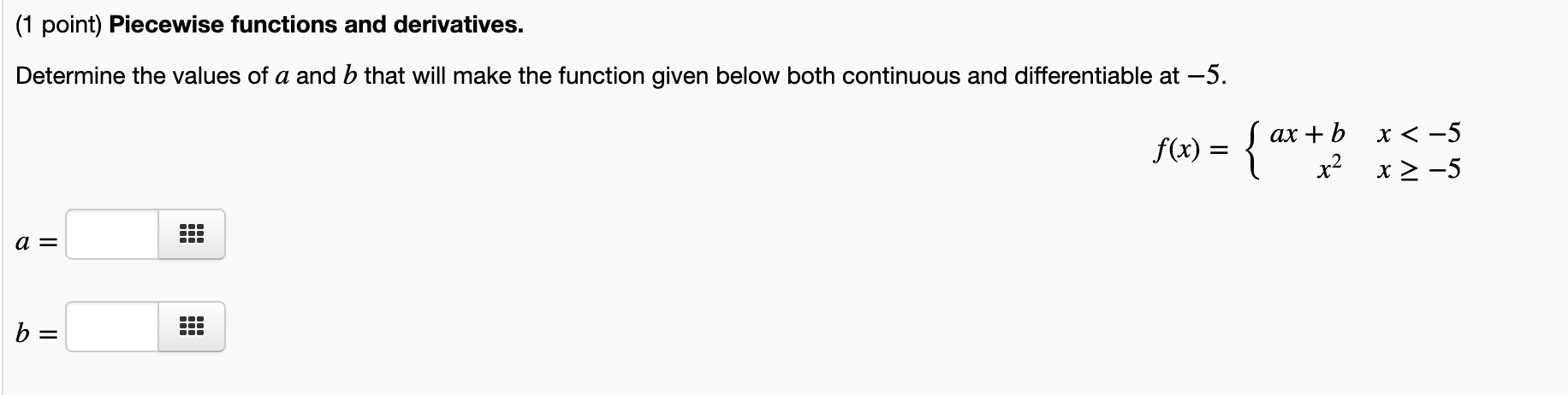 Solved (1 point) Piecewise functions and derivatives. | Chegg.com