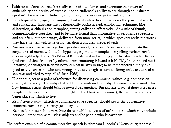 The Essential Idea Of The Commemorative Speech Chegg