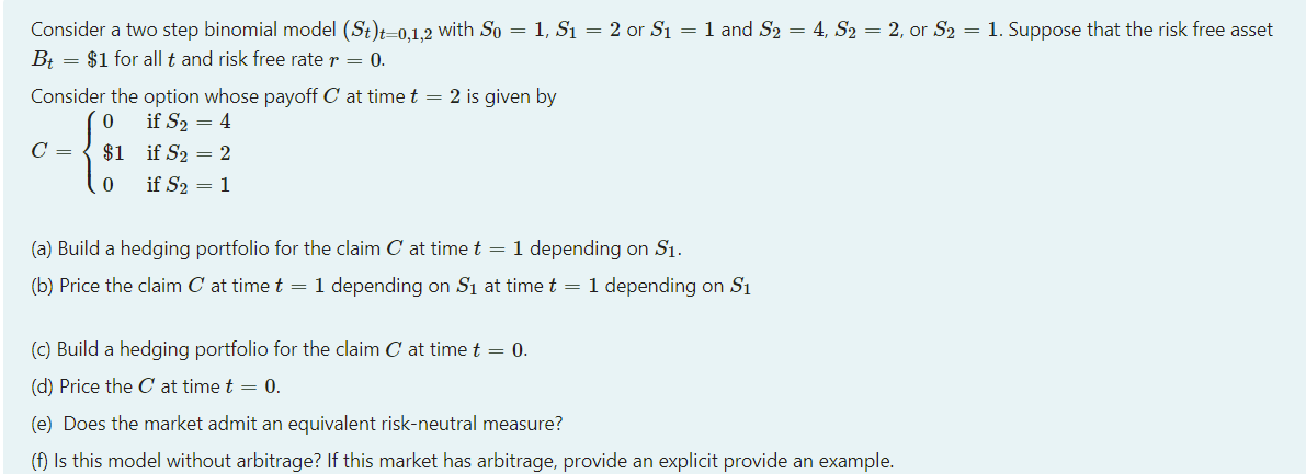 Consider a two step binomial model (St)t=0,1,2 with | Chegg.com