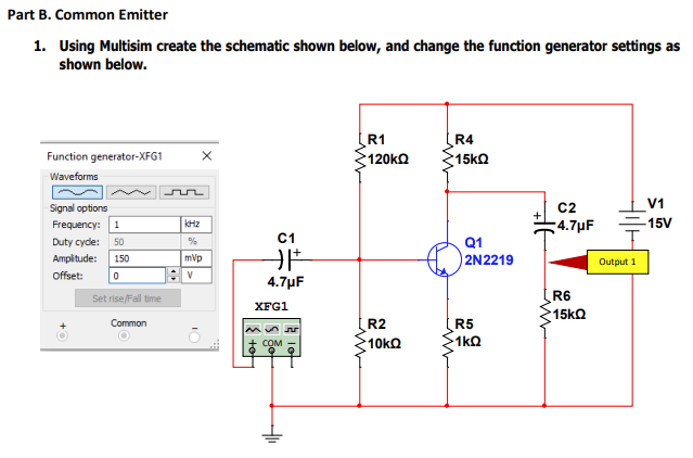 Solved Part B. Common Emitter 1. Using Multisim create the | Chegg.com