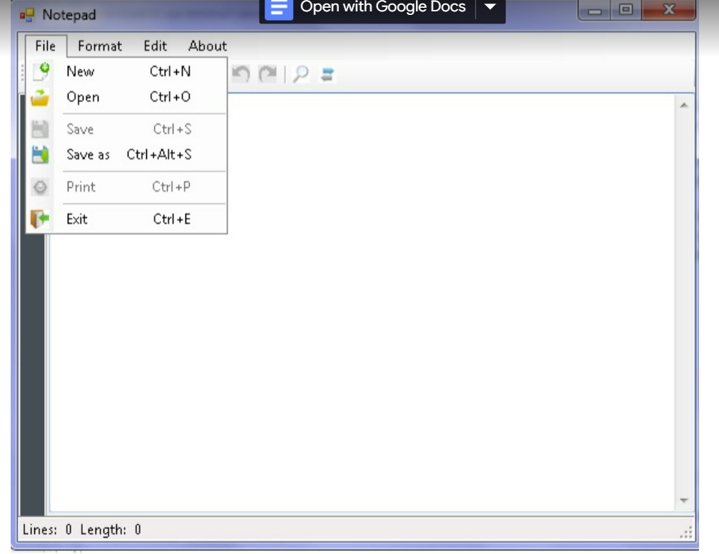 Solved Notepad Lines: 0 Length: 0 All the functions of File | Chegg.com