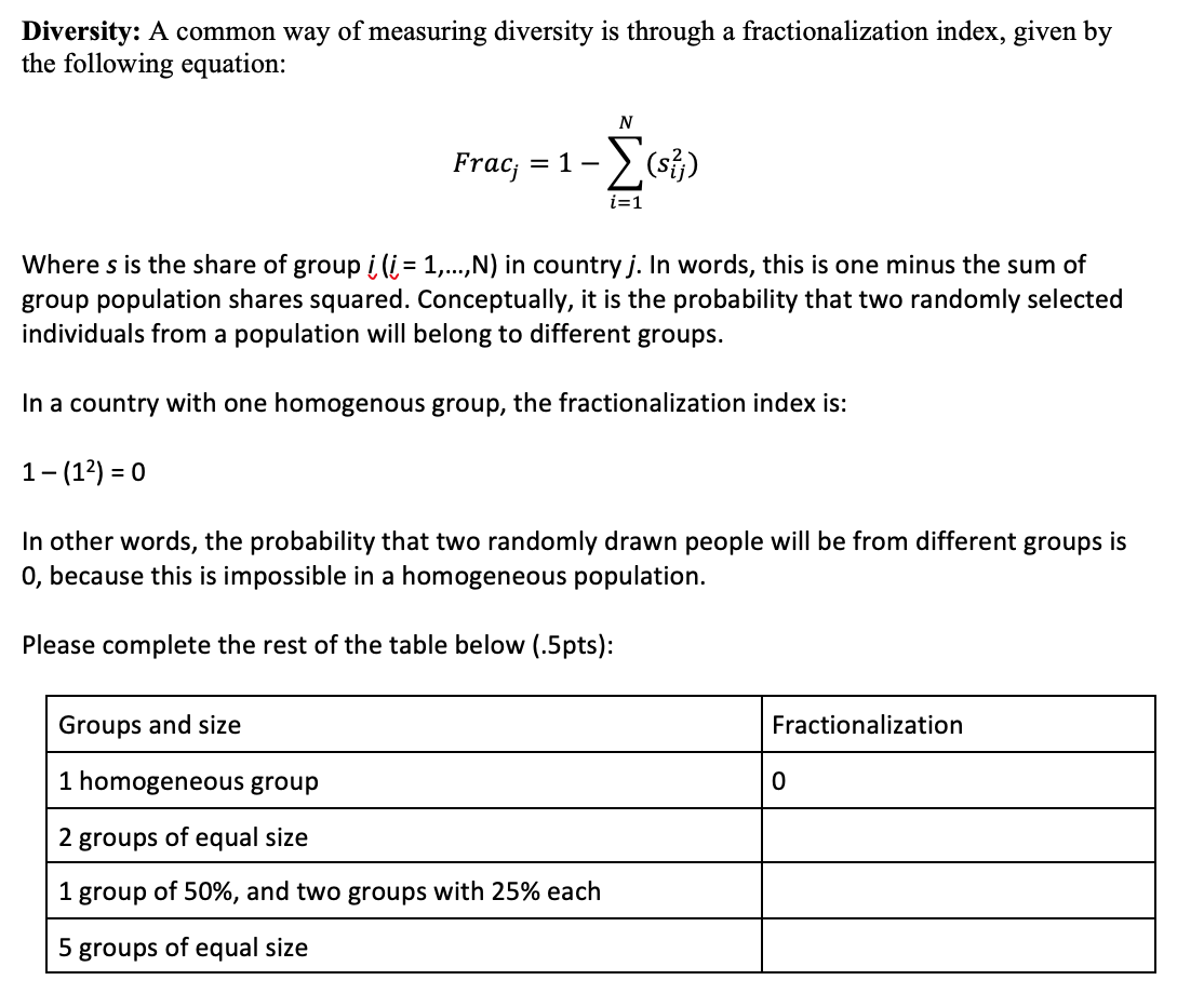 Solved Diversity: A common way of measuring diversity is | Chegg.com