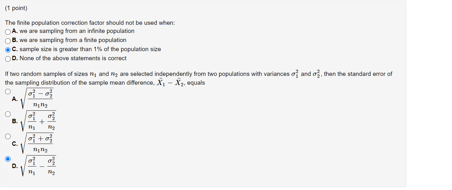 Solved The Finite Population Correction Factor Should Not Be