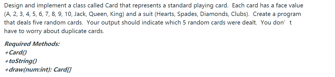 Solved Design and implement a class called Card that | Chegg.com