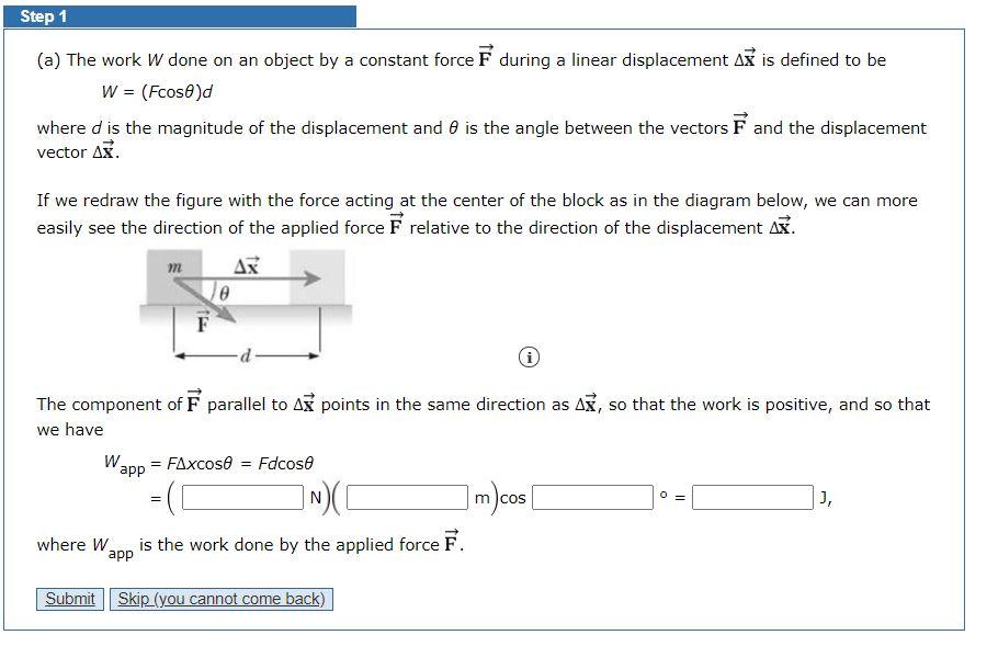 Solved Step 1 (a) The work w done on an object by a | Chegg.com
