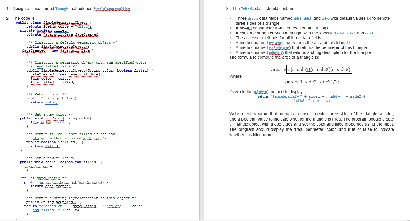 1. Design a class named Triangle that extends Simple | Chegg.com