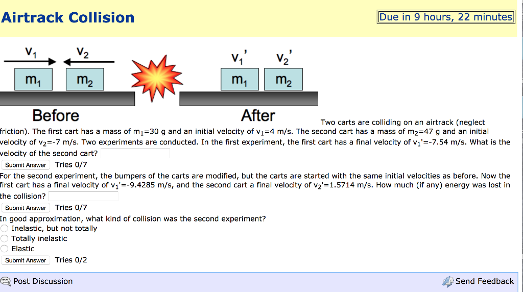 Solved Airtrack Collision Due in 9 hours, 22 minutes 2 | Chegg.com