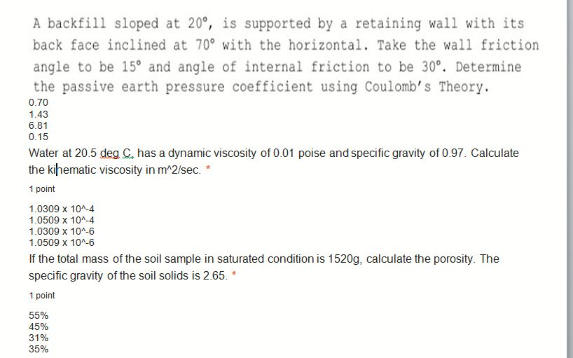 Solved A backfill sloped at 20°, is supported by a retaining | Chegg.com