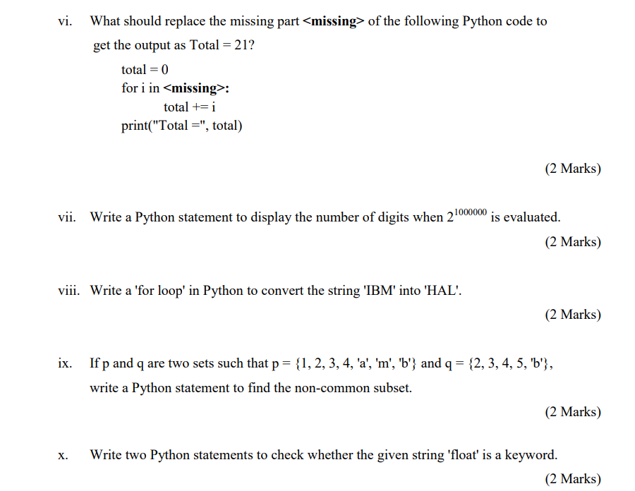 Solved vi. What should replace the missing part | Chegg.com