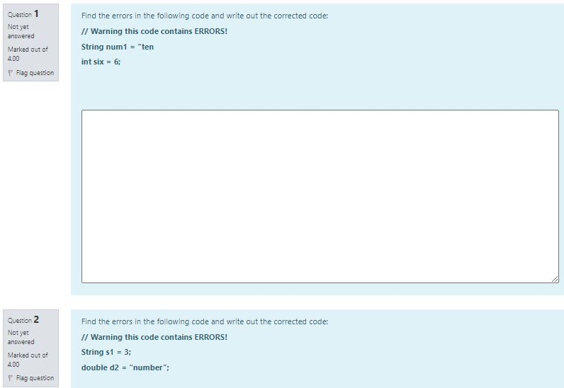 Solved Question 1 Not yet answered Find the errors in the | Chegg.com