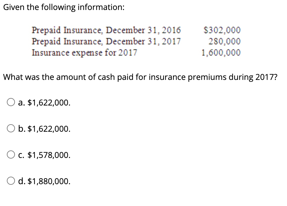 Solved Given the following information: Prepaid Insurance, | Chegg.com