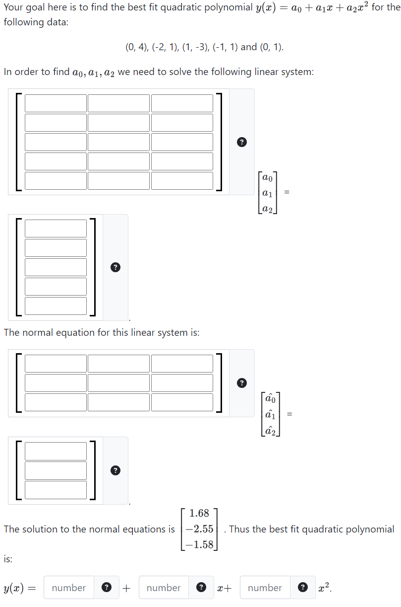 Solved Your goal here is to find the best fit quadratic | Chegg.com