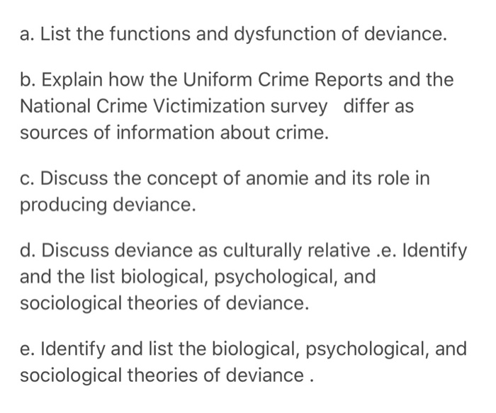 Solved a. List the functions and dysfunction of deviance. b. | Chegg.com