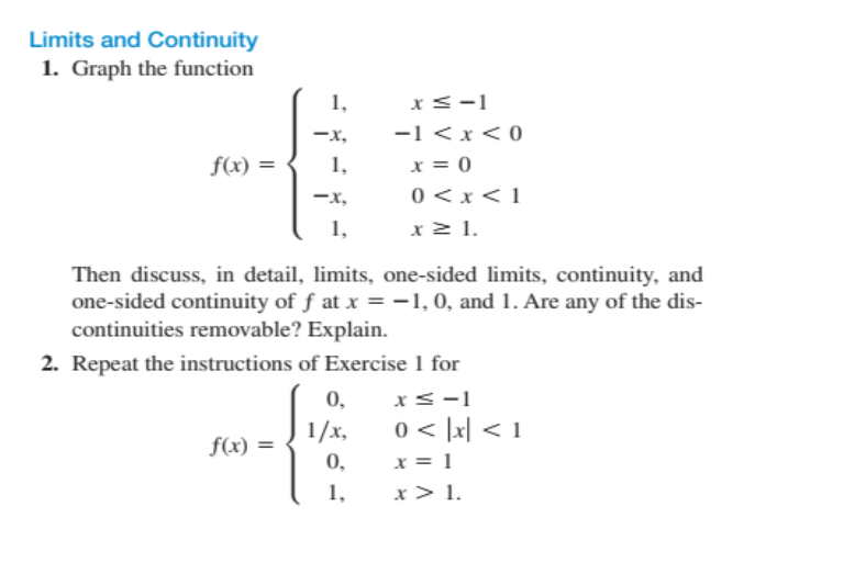Solved Limits and Continuity 1. Graph the function | Chegg.com