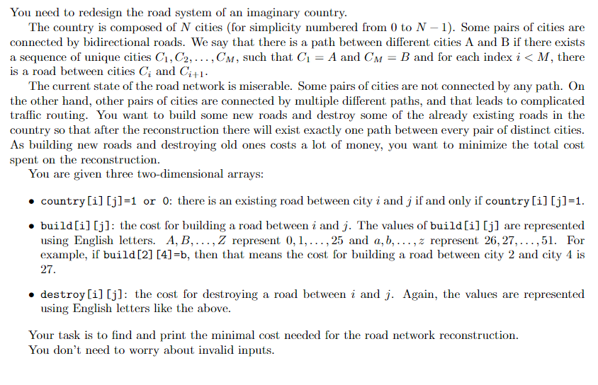 Solved You need to redesign the road system of an imaginary | Chegg.com
