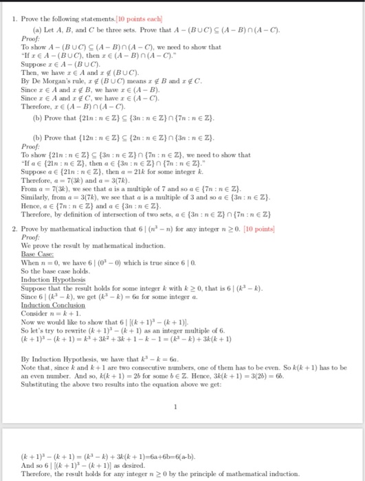 Solved 1. Prove the following statements. (10 points each) | Chegg.com
