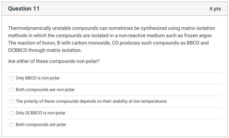 Solved Question 11 4 pts Thermodynamically unstable | Chegg.com