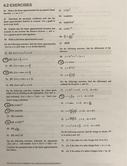 Solved 4.2 EXERCISES 46. What is the linear approximation | Chegg.com