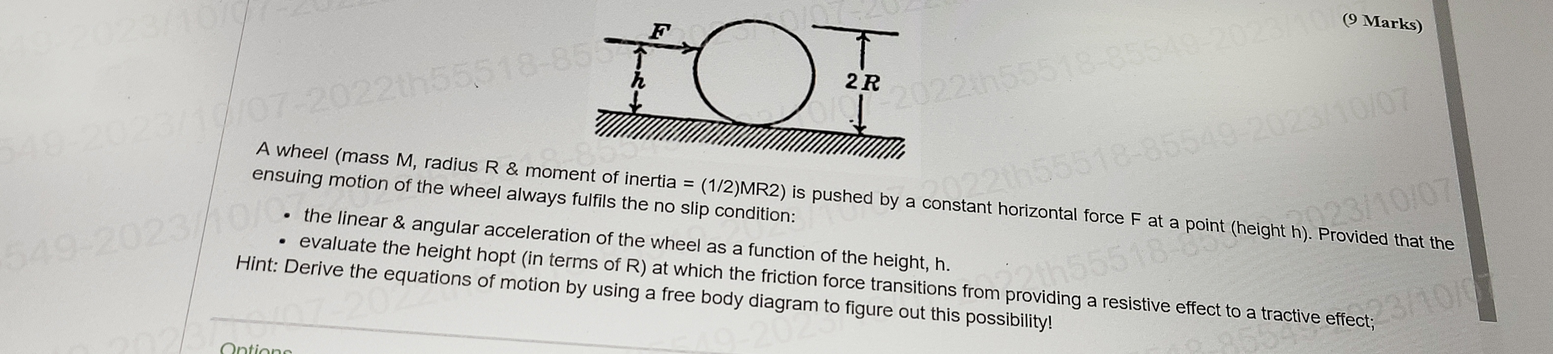 Solved A wheel (mass M, radius R& moment of inertia | Chegg.com