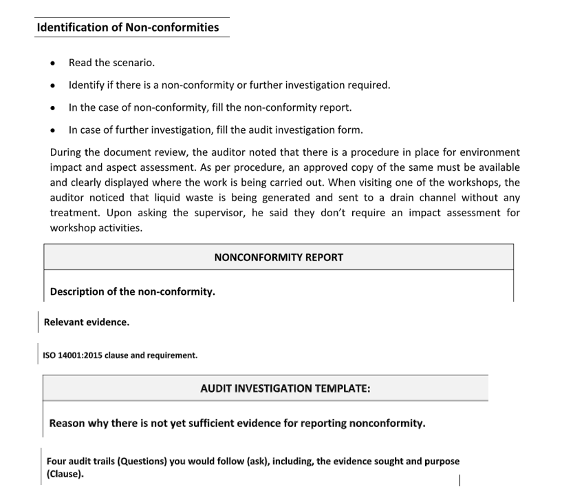 Solved Identification of Non-conformities Read the scenario. | Chegg.com