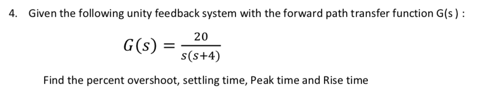Solved Given the following unity feedback system with the | Chegg.com