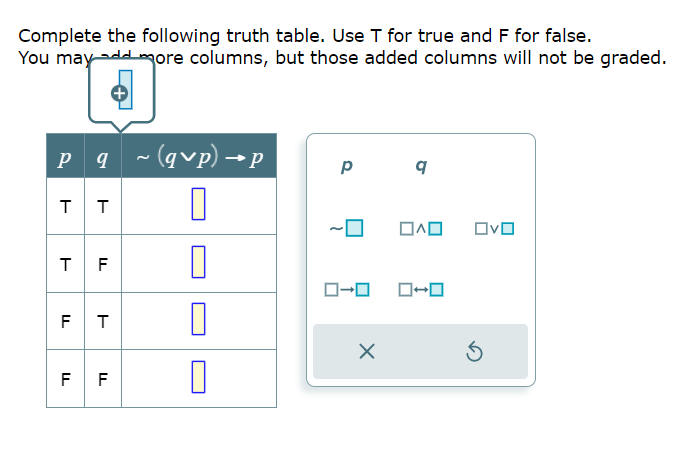 Solved Complete the following truth table. Use T for true | Chegg.com