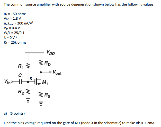 Solved The common source amplifier with source degeneration | Chegg.com