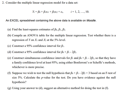 2. Consider the multiple linear regression model for | Chegg.com