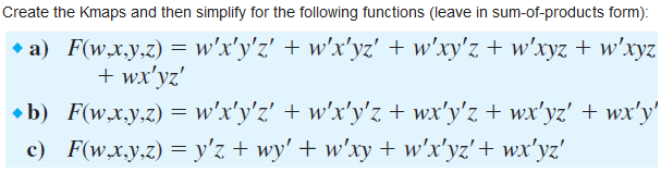 Solved Create the Kmaps and then simplify for the following | Chegg.com