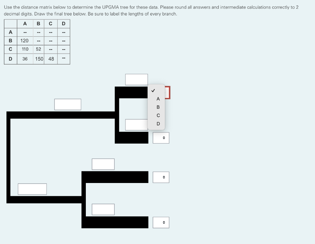 Solved Use the distance matrix below to determine the UPGMA | Chegg.com