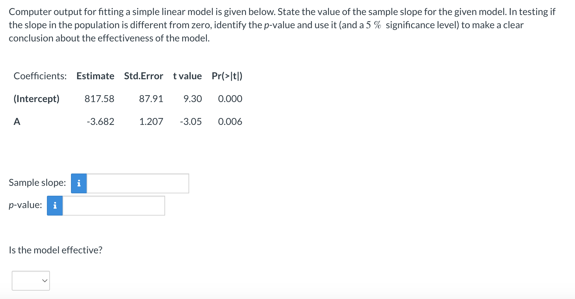 Solved Computer output for fitting a simple linear model is | Chegg.com
