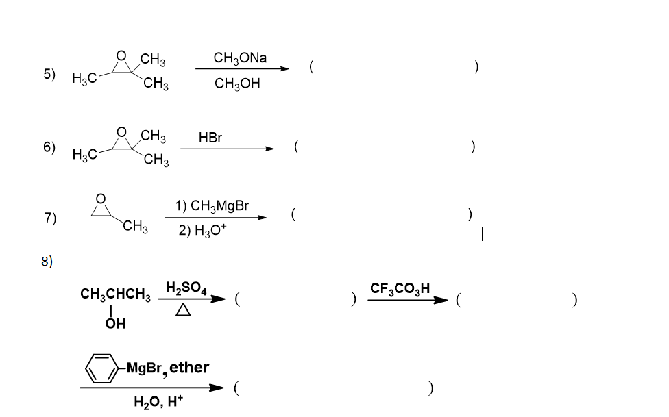 Solved o 5) H3C CH3 CH3 CH3ONa CH3OH ) CH3 HBr 6) ( ) H3C | Chegg.com