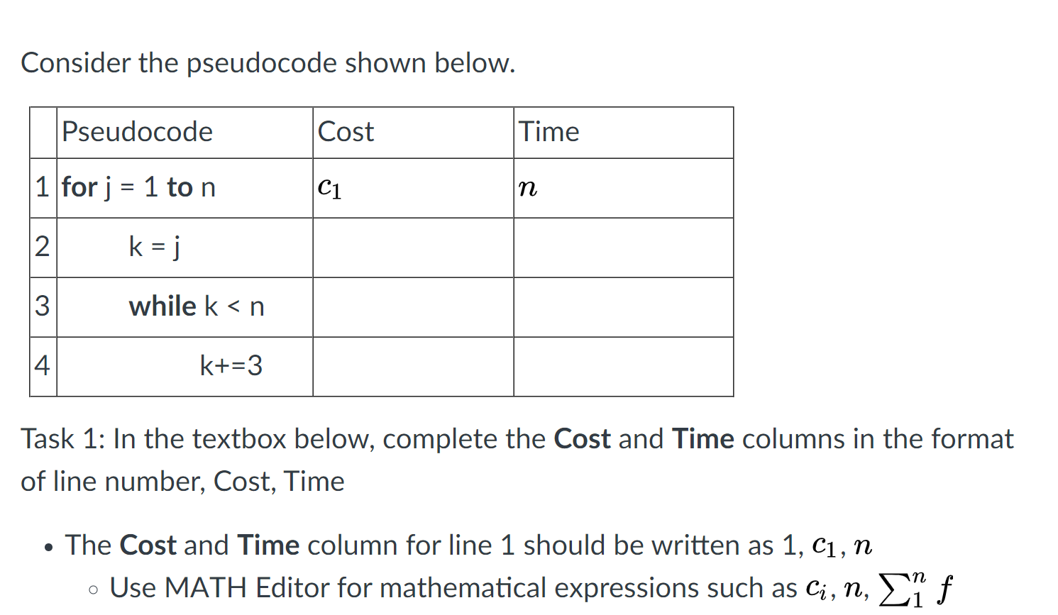 Solved Consider the pseudocode shown below. Pseudocode Cost | Chegg.com