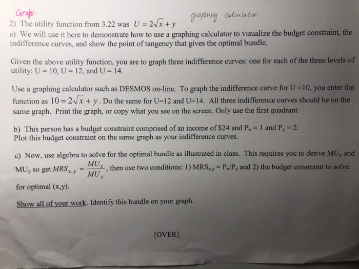 Solved hapling Calculator. 2) The utility function from 3.22 | Chegg.com