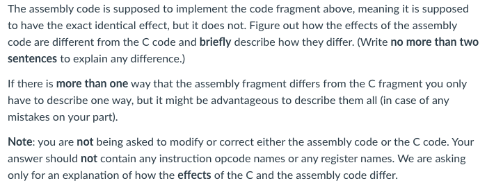 Solved Consider the C code fragment below and the assembly | Chegg.com