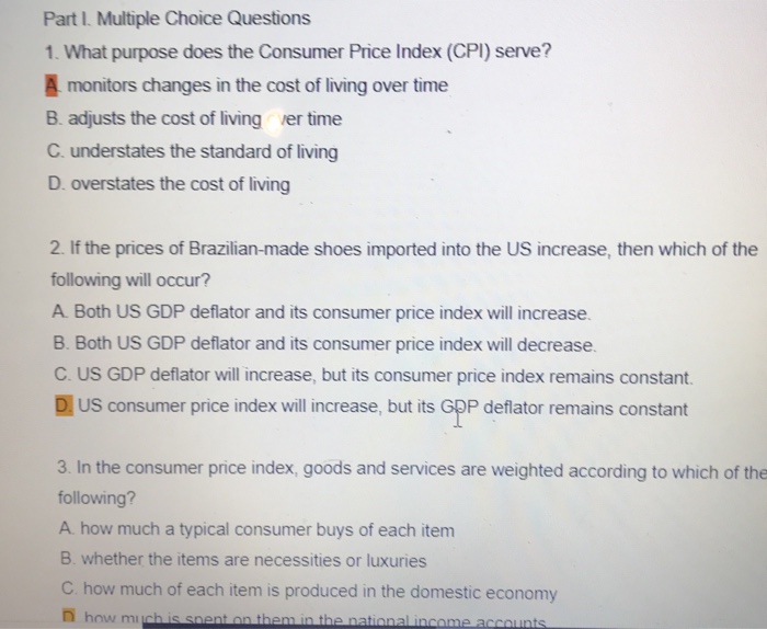 Solved Part I. Multiple Choice Questions 1. What purpose | Chegg.com