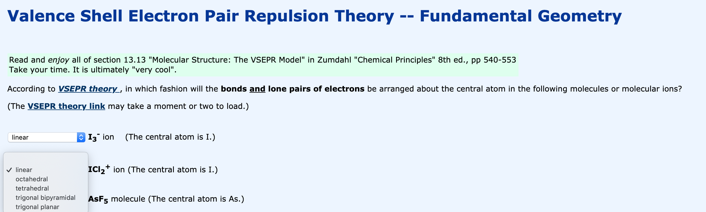 Solved Valence Shell Electron Pair Repulsion Theory -- | Chegg.com