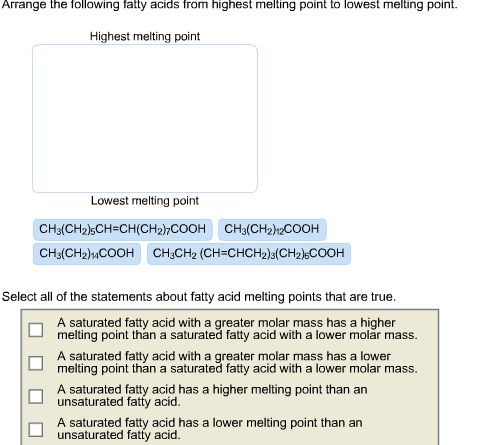 Solved Arrange the following fatty acids from highest | Chegg.com