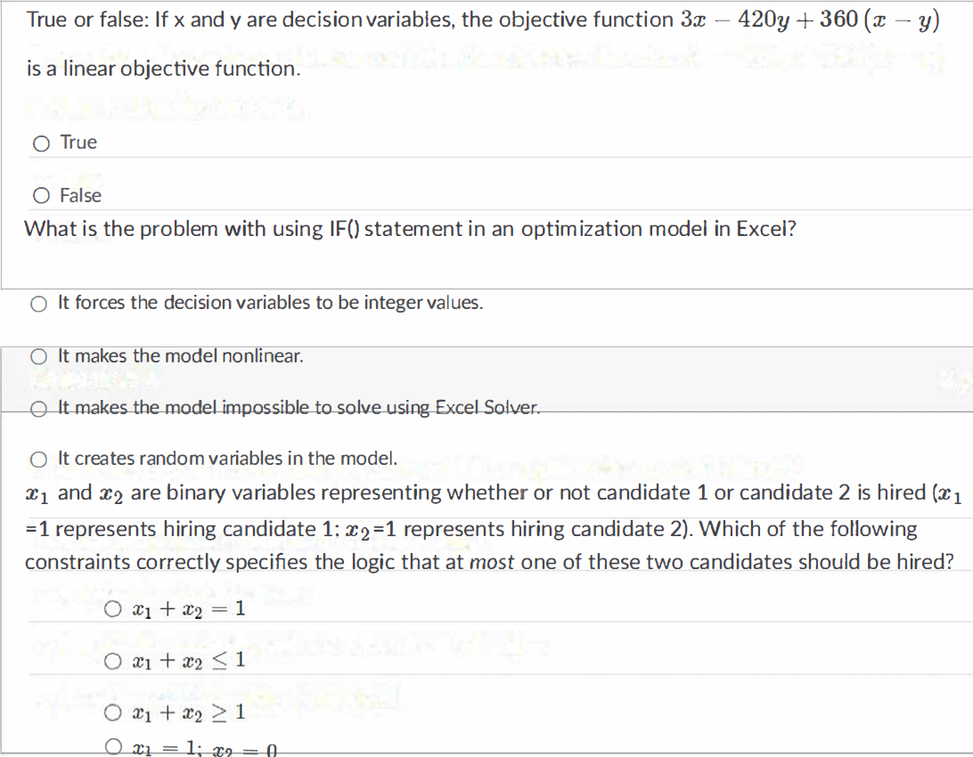 Solved True or false: If x and y are decision variables, the | Chegg.com