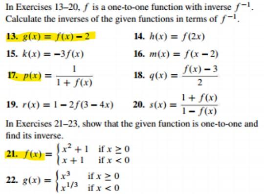 Solved In Exercises 13-20, f is a one-to-one function with | Chegg.com
