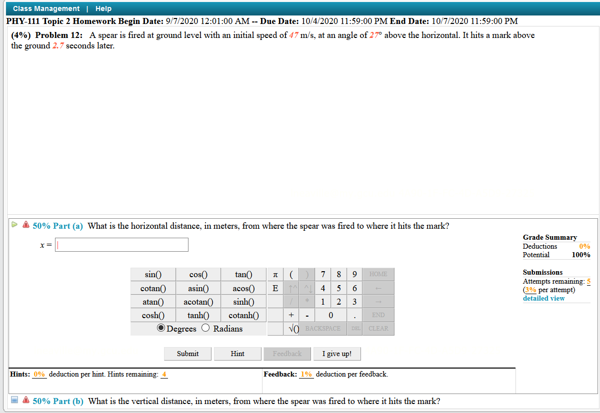 Solved Class Management | Help PHY-111 Topic 2 Homework | Chegg.com