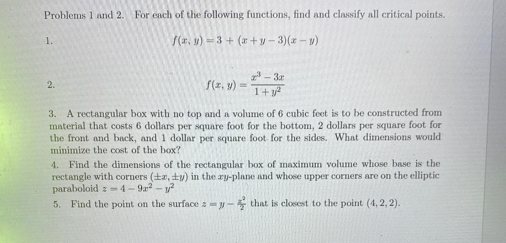 Solved Problems 1 and 2. For each of the following | Chegg.com