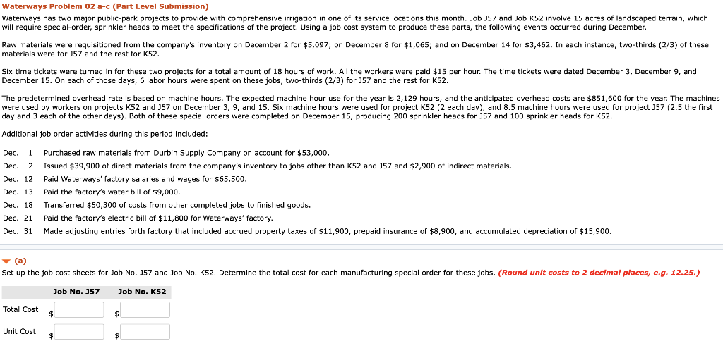 Solved Waterways Problem 02 a-c (Part Level Submission) | Chegg.com