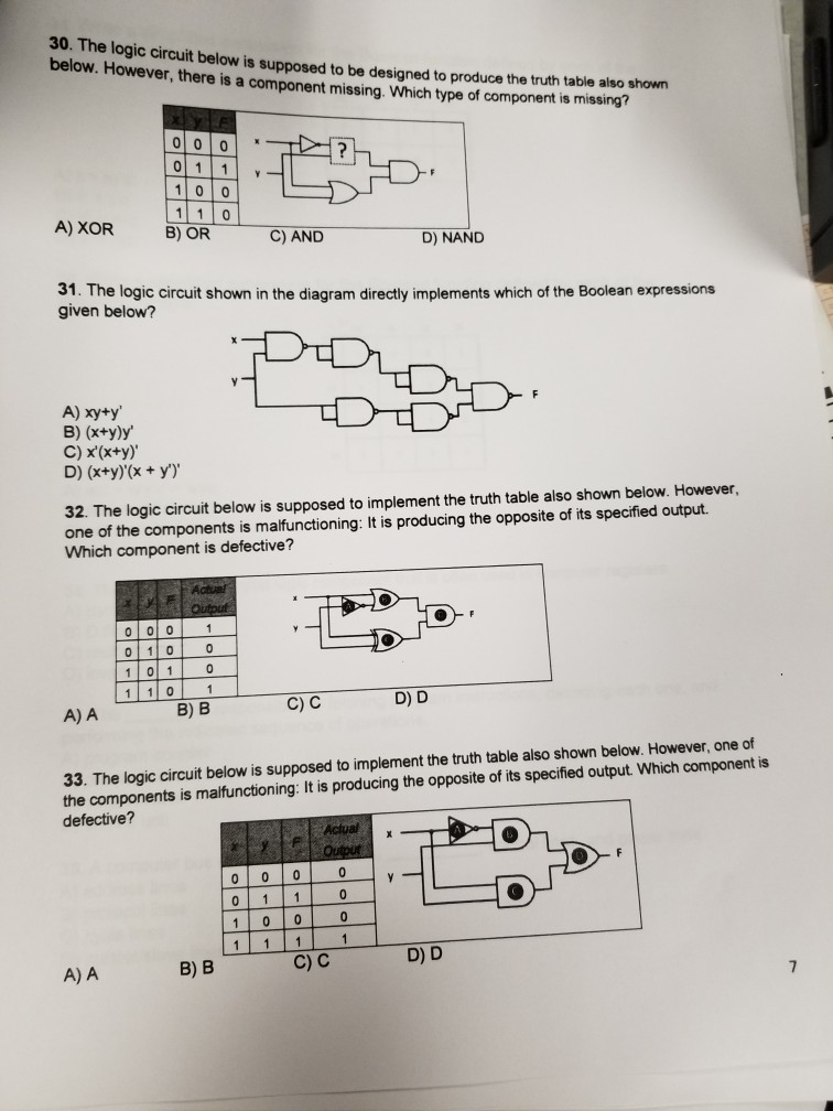 Solved 30. The Logic Circuit Below Is Supposed To Be