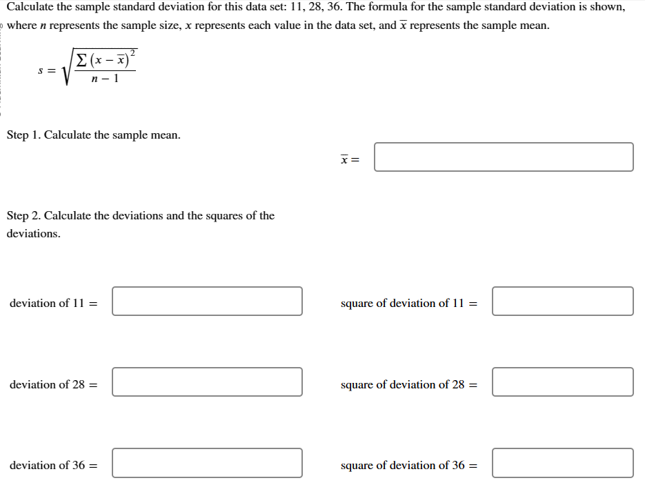 Solved Calculate the sample standard deviation for this data | Chegg.com