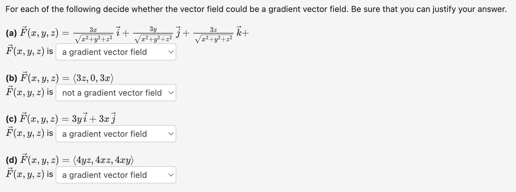 Solved For each of the following decide whether the vector | Chegg.com