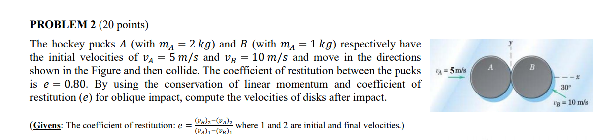 Solved PROBLEM 2 (20 points) The hockey pucks A (with ma = 2 | Chegg.com