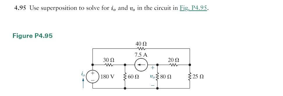 Solved 4.95 Use superposition to solve for io and vo in the | Chegg.com