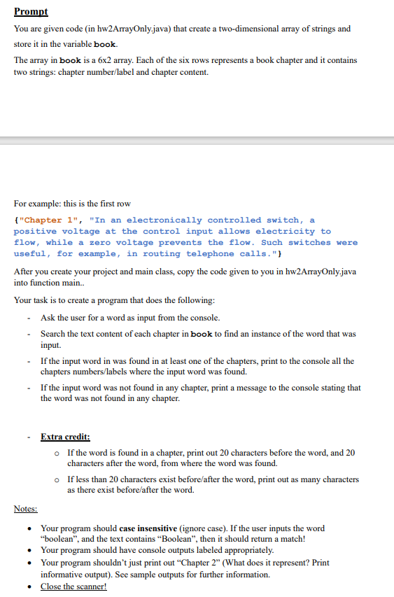 Solved String[][] book = { { "Chapter 1", "In an | Chegg.com